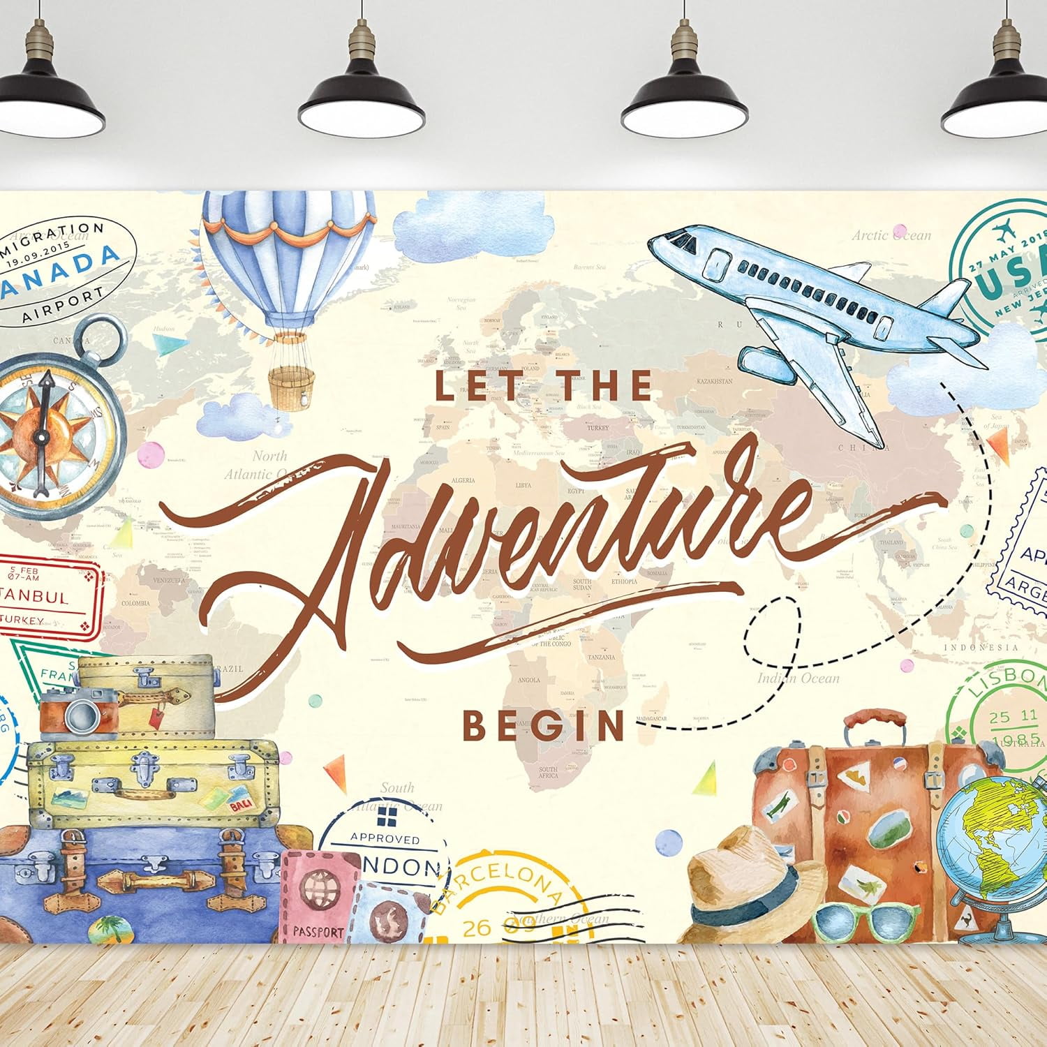Adventure Awaits Backdrop Polyester Fabric World Map Let The Adventure ...