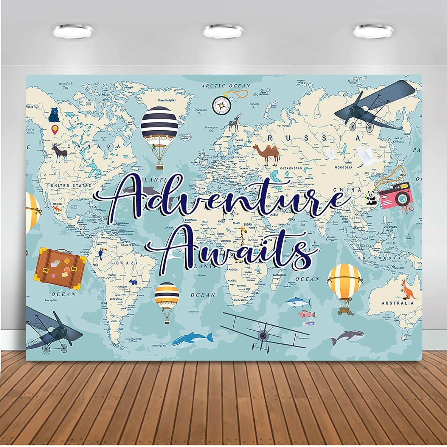 Adventure Awaits Backdrop Travel Themed Let The Adventure Begin Party ...