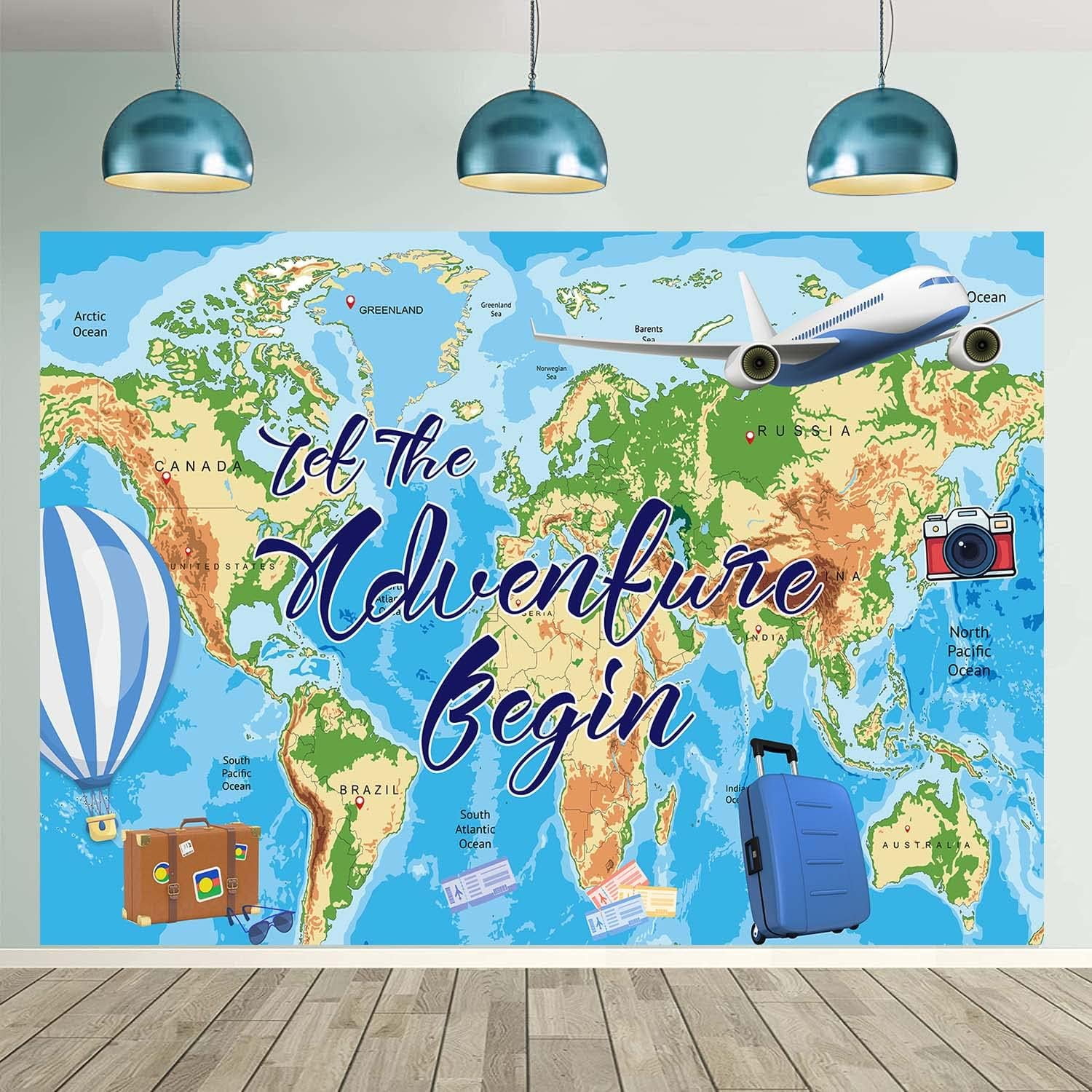 Adventure Awaits Backdrop Travel Themed World Map Photography ...