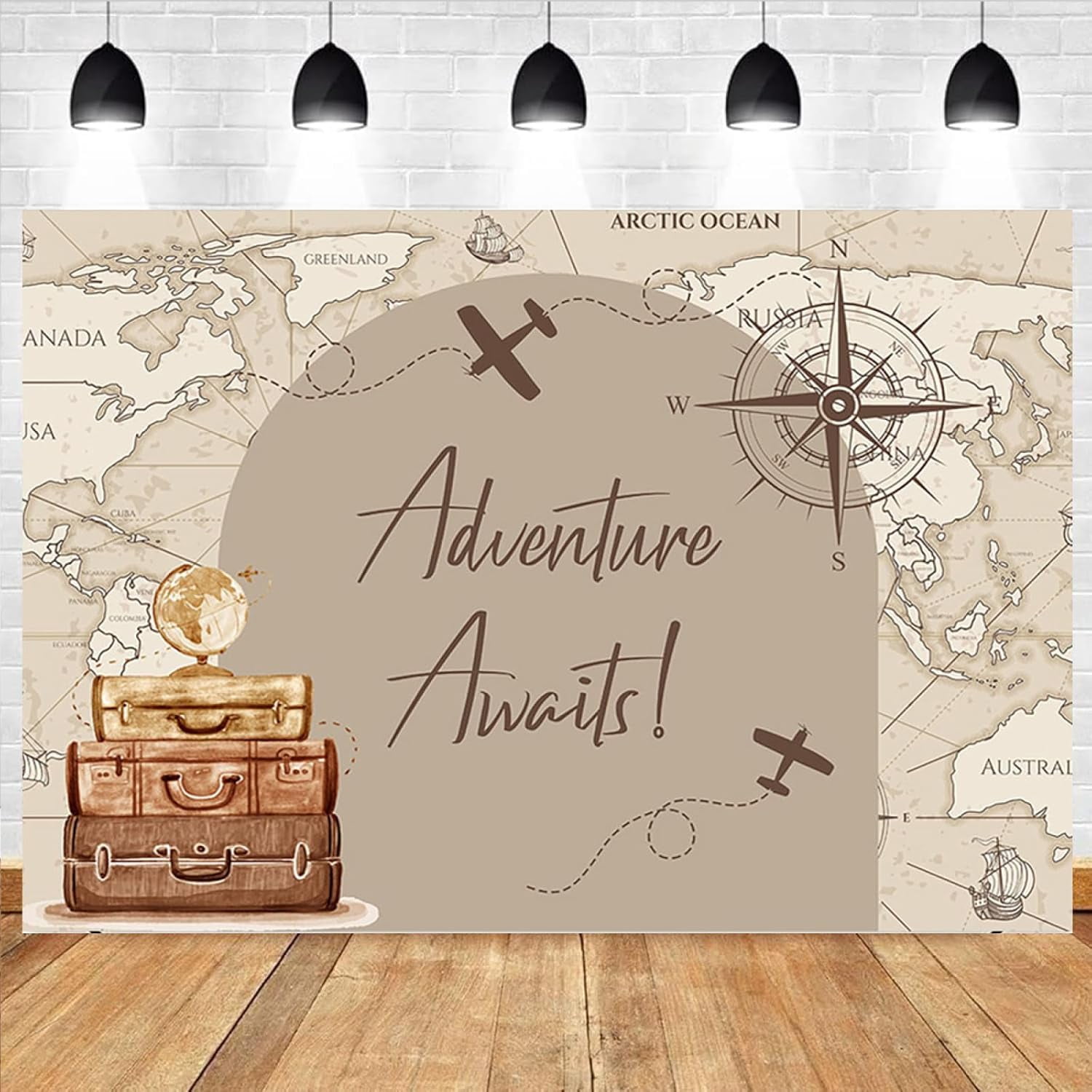 Adventure Awaits Backdrop World Map Travel Themed Birthday Party ...