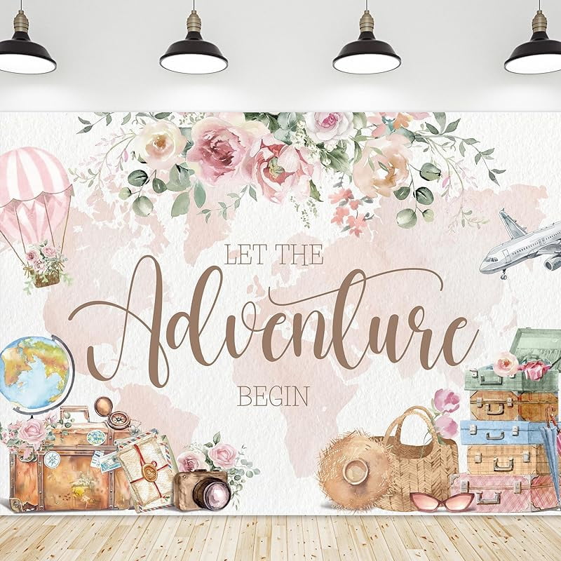 Adventure Awaits Backdrop World map Photography Fabric Polyester ...