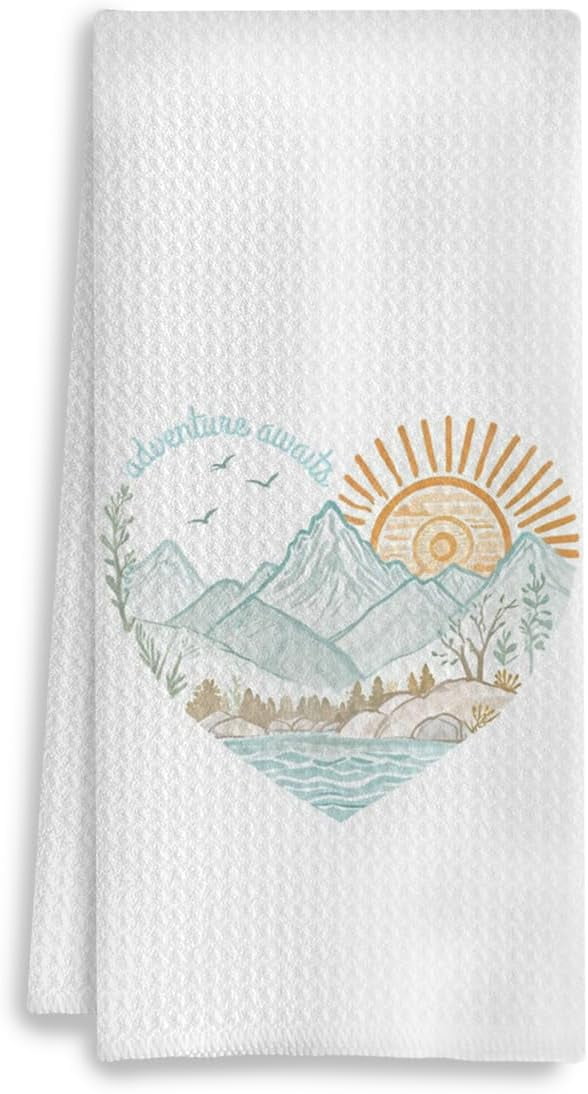 Adventure Awaits Camping Kitchen Towels, Camper Hand Towels Gifts, Boho ...
