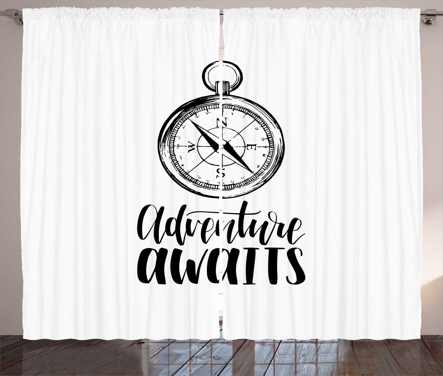 Adventure Awaits Curtains 2 Panels Set, Retro Compass with Motivational ...