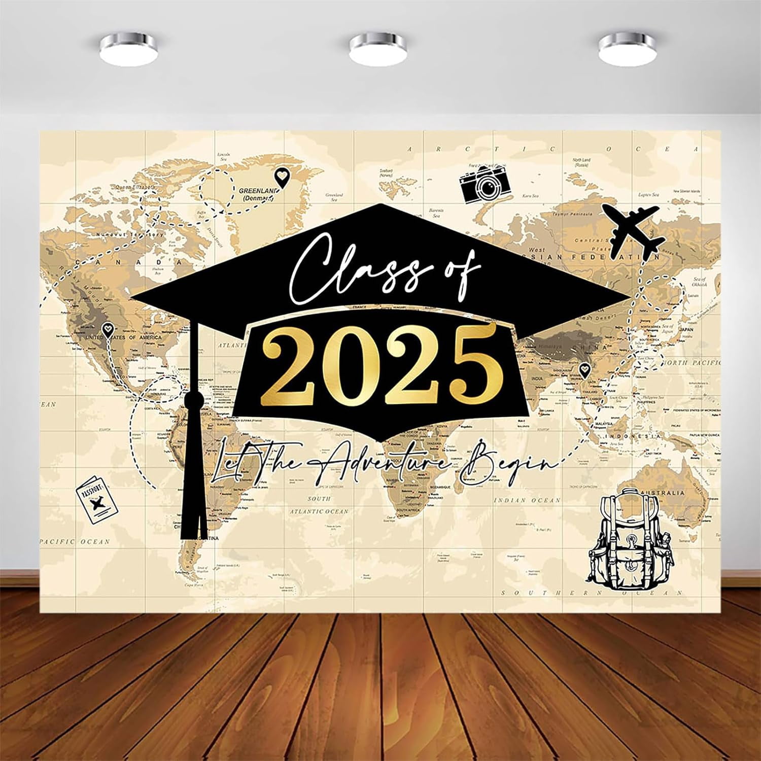 Adventure Awaits Graduation Backdrop World Map Class of 2025 Congrats ...