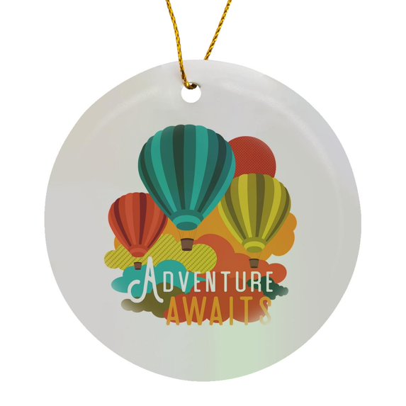 3drose, Adventure Awaits Hot Air Ballooning, Circle Porcelain Ornament ...