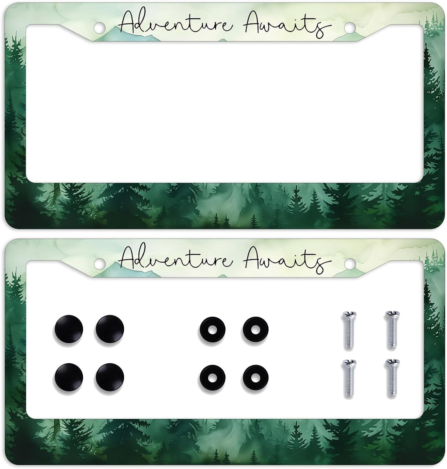 Adventure Awaits License Plate Frame Misty Forest Car Front License ...