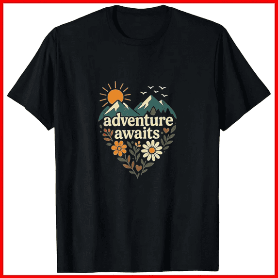 Adventure Awaits Mountain Hiking Camping Nature Explorer Item Unisex T ...