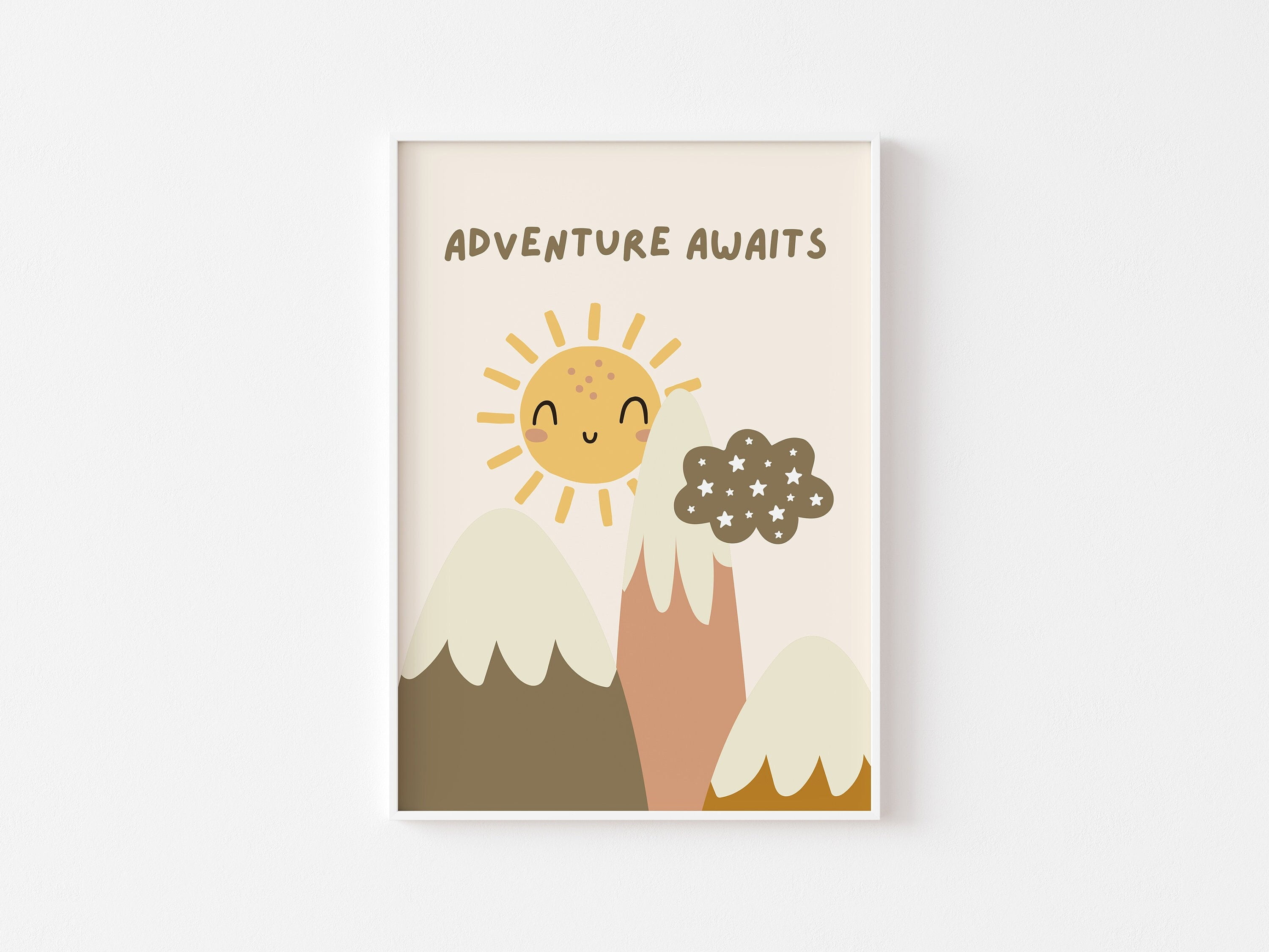 Adventure Awaits Mountains Nursery Print - Boho Adventure Poster, Sun ...
