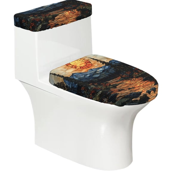 Adventure Awaits Mountains Stained Glass Art 2-Piece Elastic Toilet Lid ...