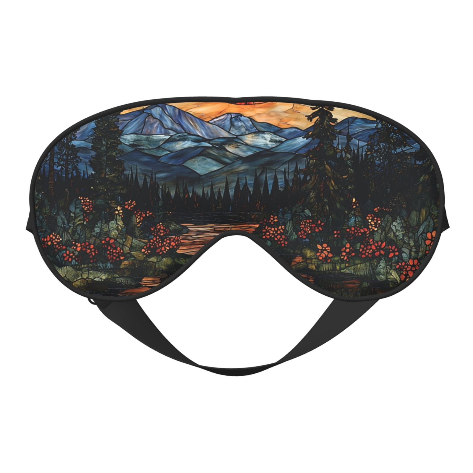Adventure Awaits Mountains Stained Glass Art Soft Faux Silk Sleep Mask ...