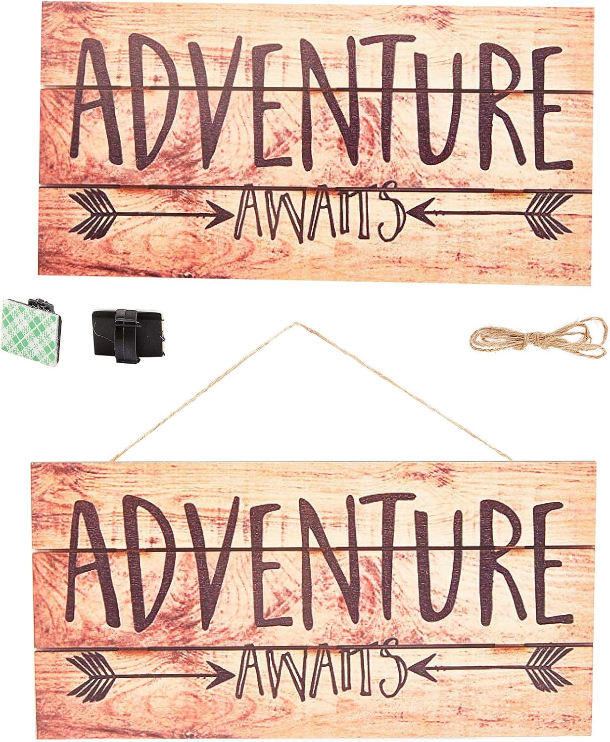 Adventure Awaits Sign 5 x 10 inch Wood Plank Design Hanging Sign Rustic ...