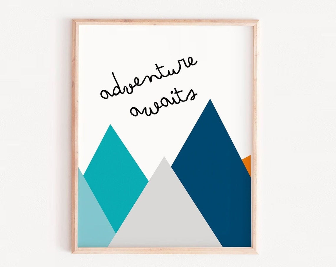 Adventure Awaits Sign, Boysnursery Print, Blue Nursery Decor, Kids Wall ...