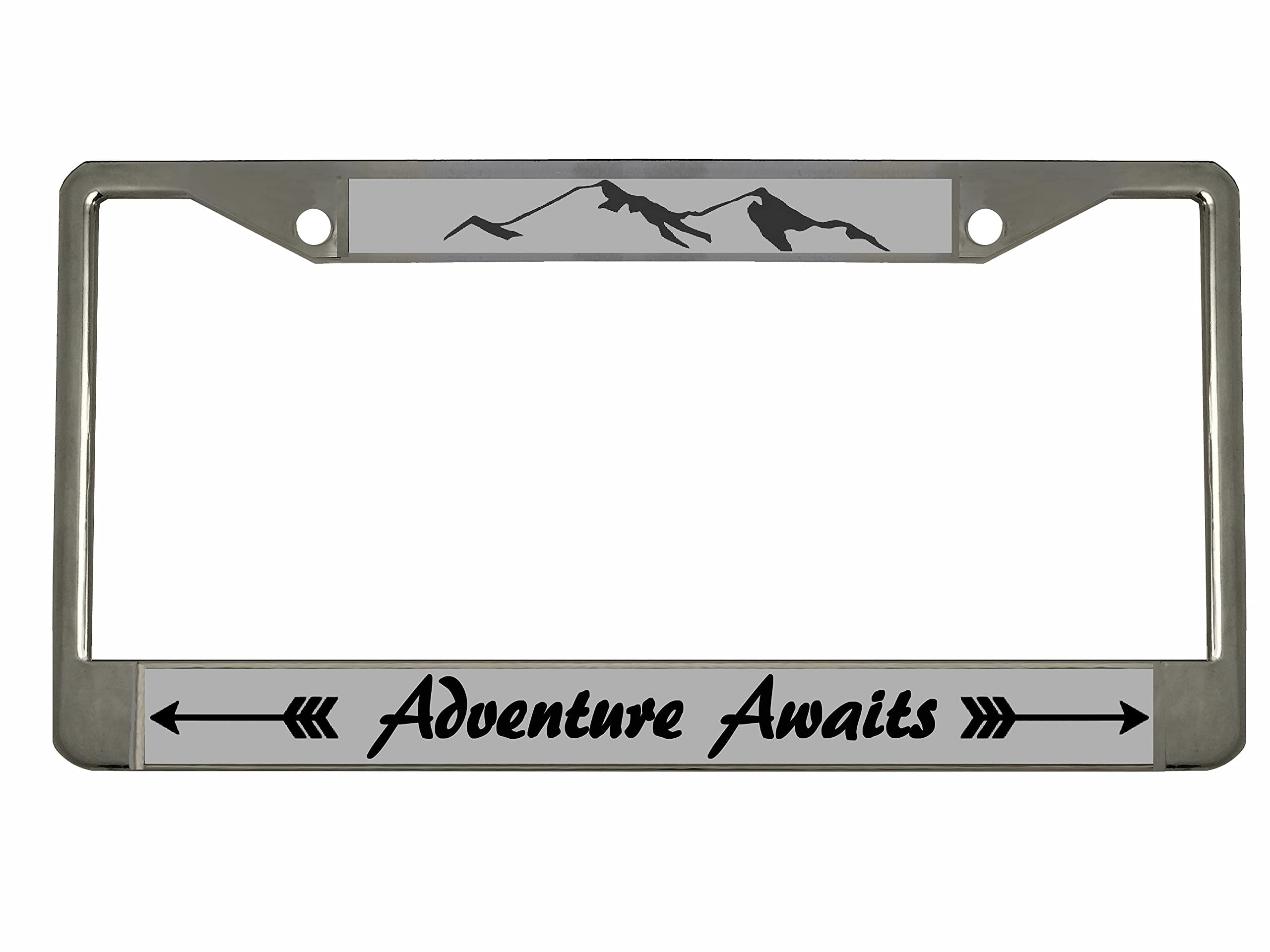 Adventure Awaits Stainless Steel Auto License Plate Frame Car Tag ...