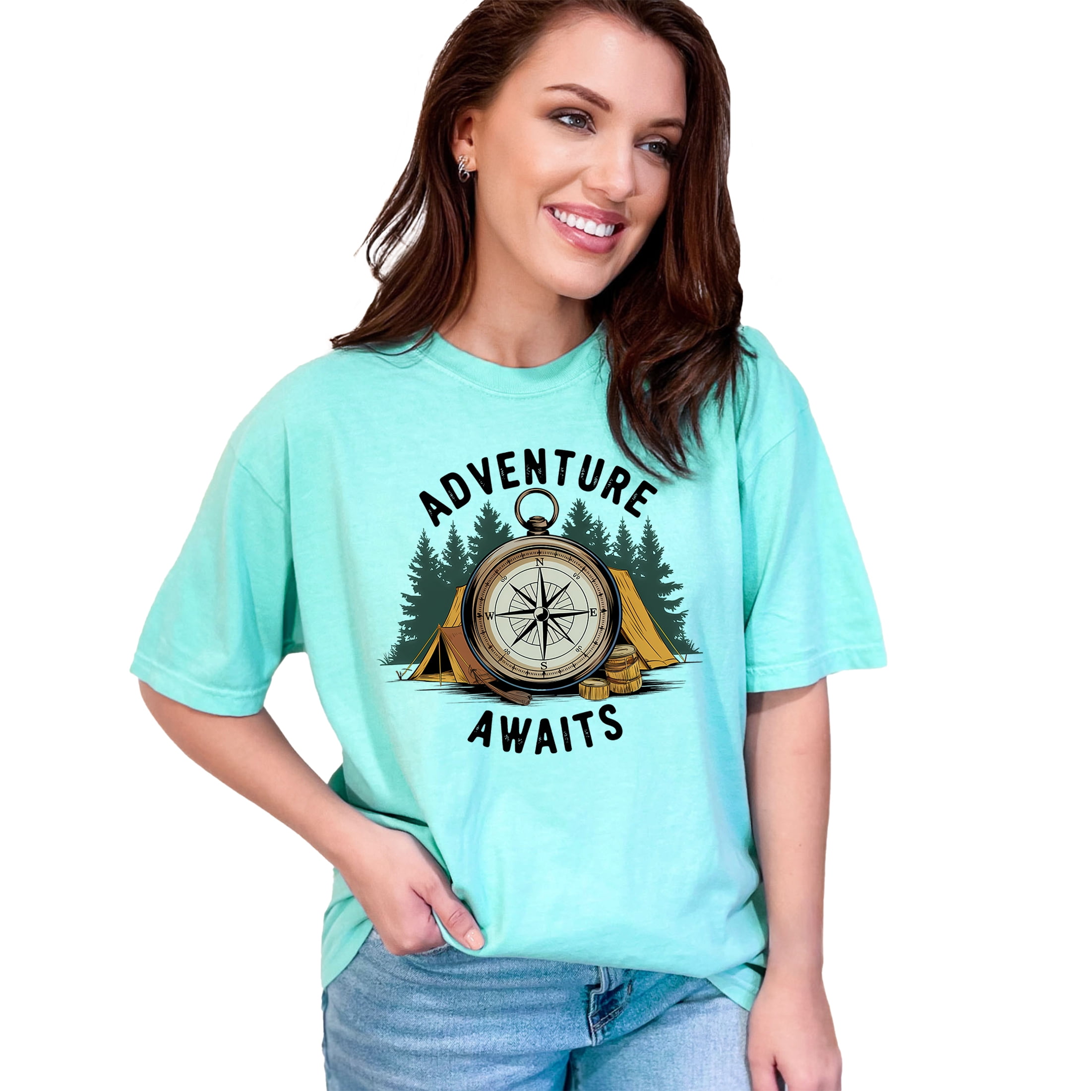 Adventure Awaits T-Shirt, Camping Compass Graphic Tee, Adventure Shirt ...