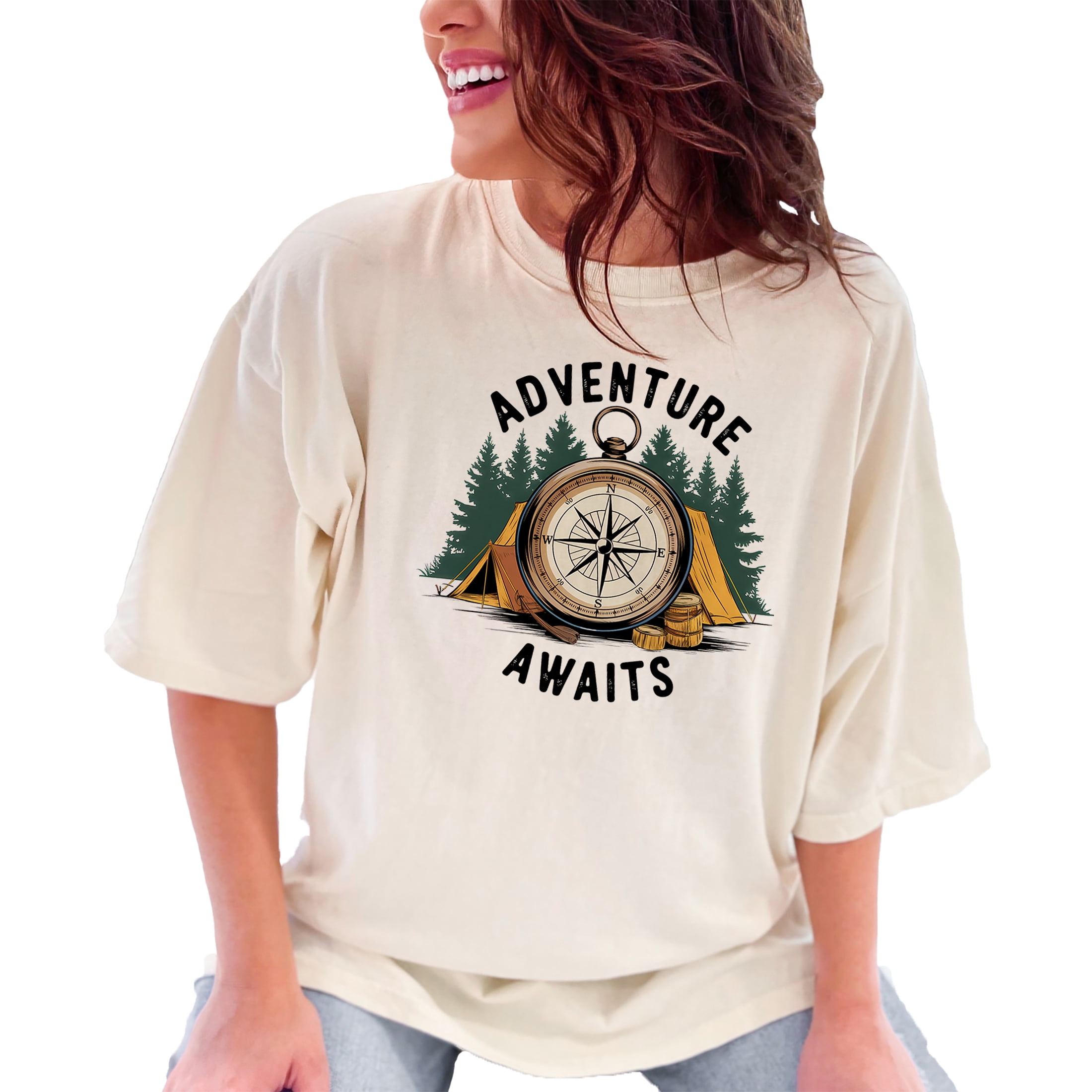 Adventure Awaits T-Shirt, Camping Compass Graphic Tee, Adventure Shirt ...