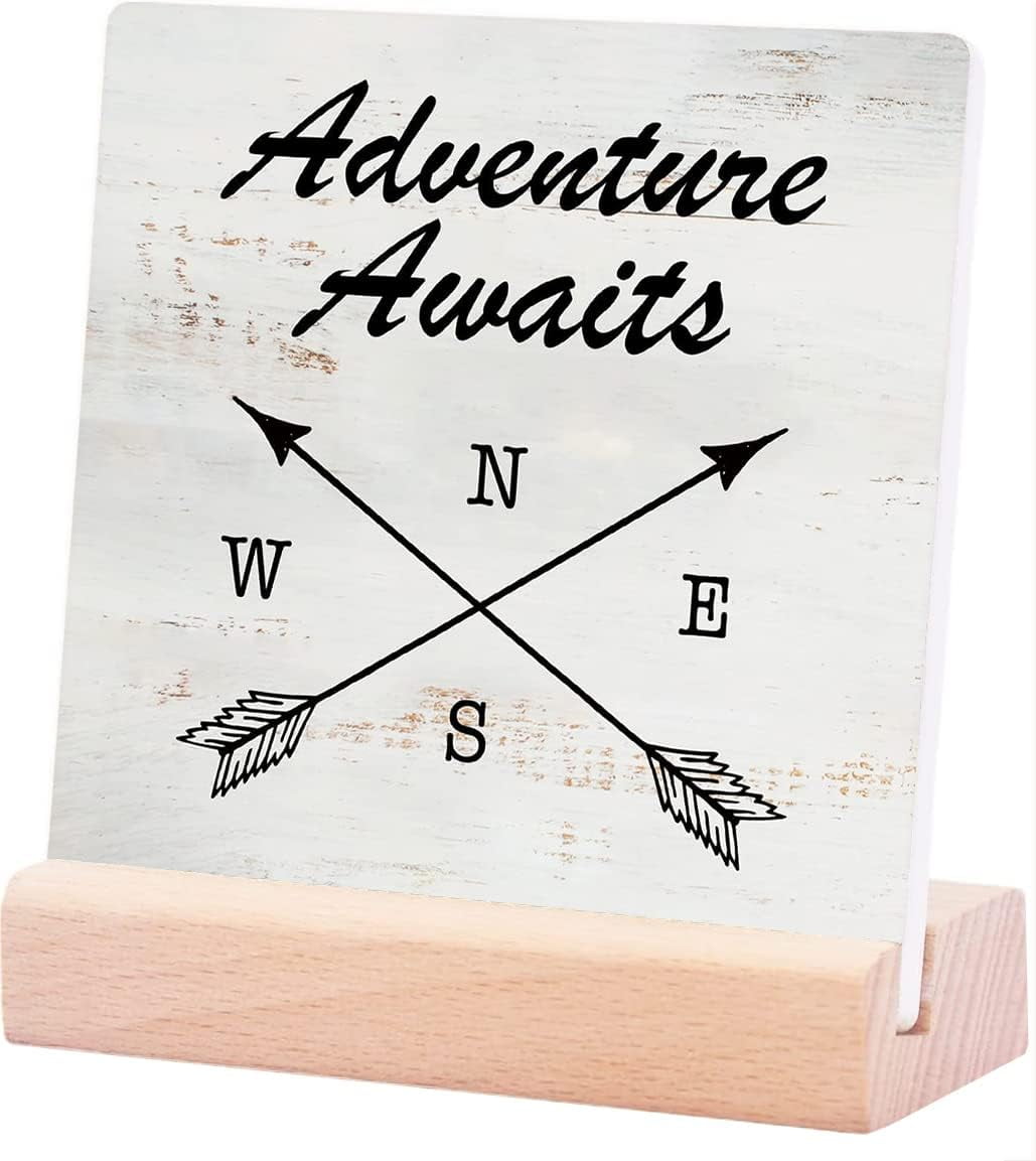 Adventure Awaits Table Sign Home Decor Rustic Ceramic Table Plaque with ...