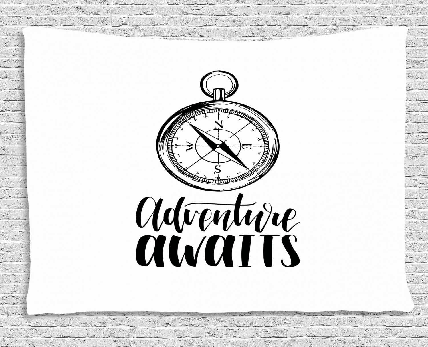 Adventure Awaits Tapestry, Retro Compass with Motivational Message Wind ...