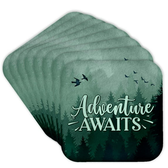 Adventure Awaits Woodland Forest Pines And Birds Shades Of Green, set ...