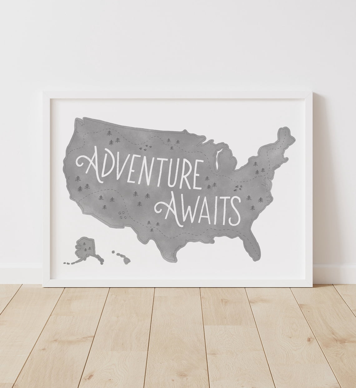 Adventure Awaits Woodland Nursery Decor Neutral Map Wall Art For Boys ...
