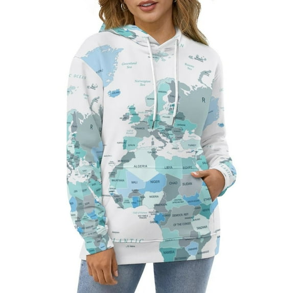 Adventure Awaits World Map In Teal Hoodie Sweatshirts Women Pullover ...