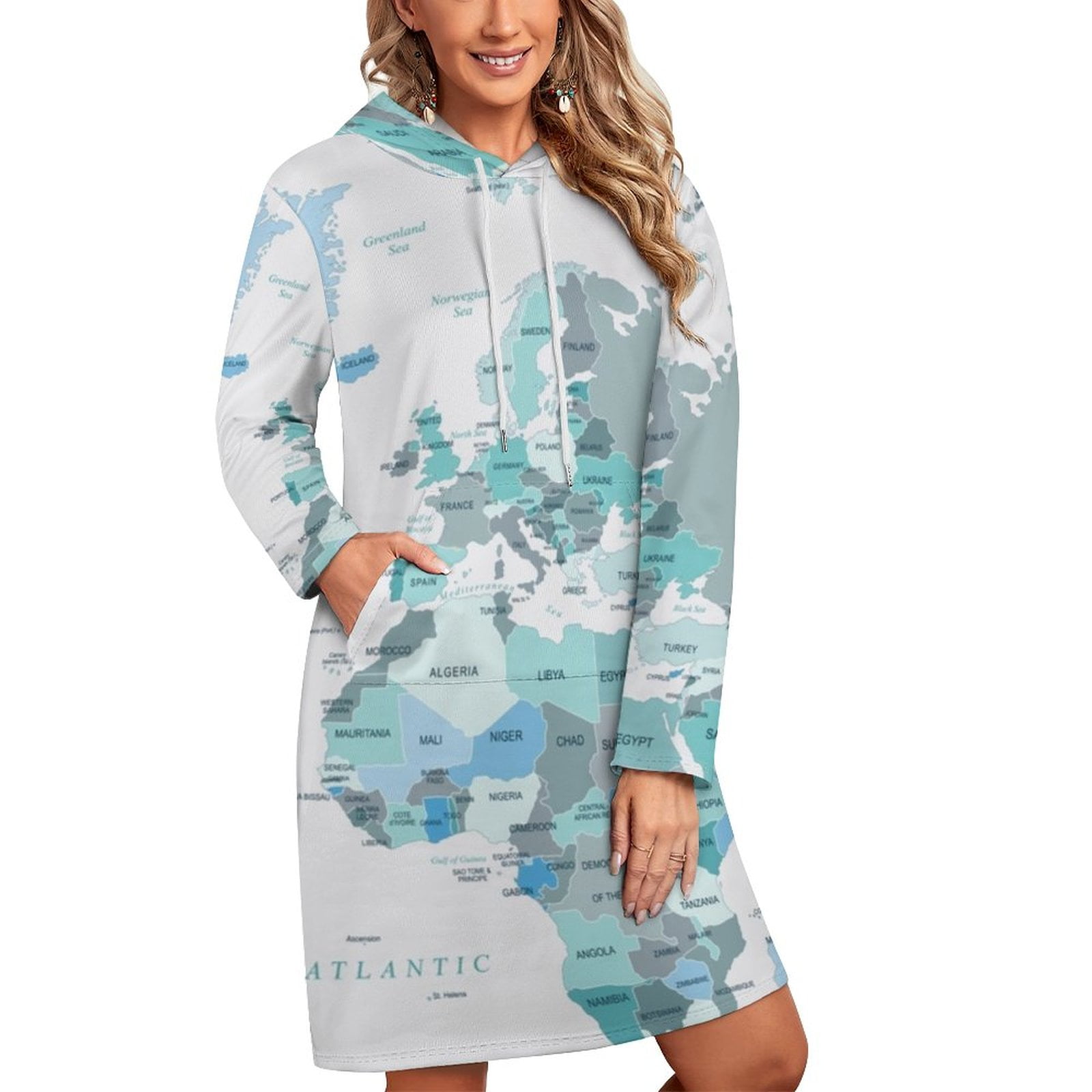 Adventure Awaits World Map In Teal Hoodie Sweatshirts Women Pullover ...