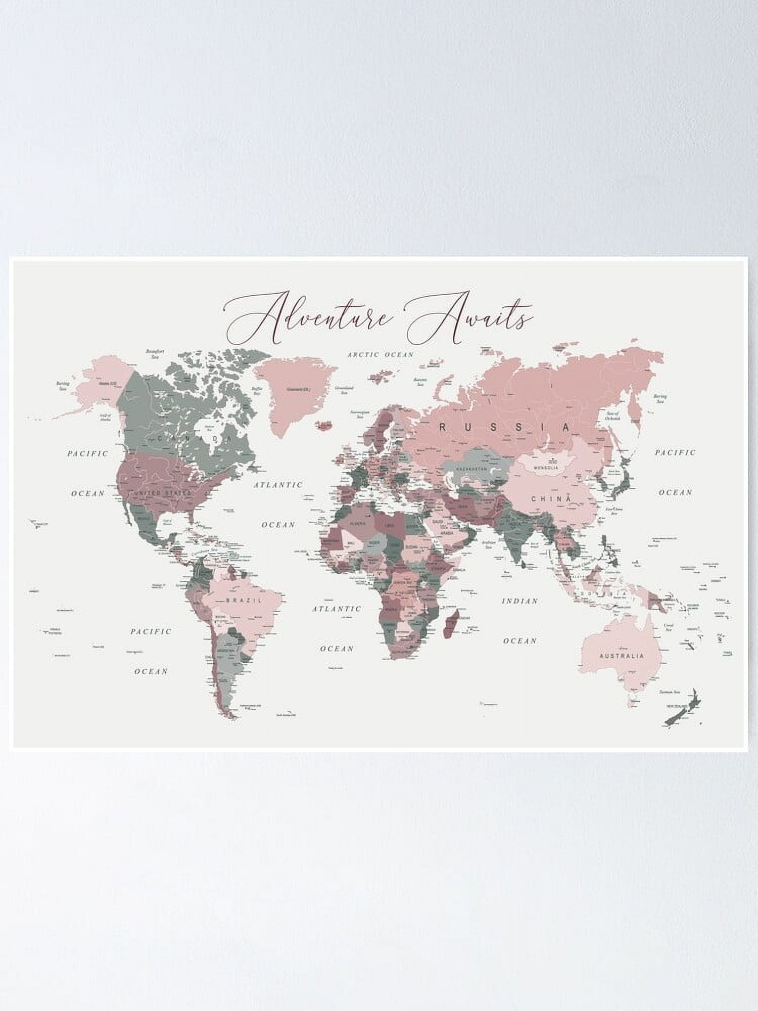 Adventure Awaits World Map Modern Art Decor Unframe - Walmart.com