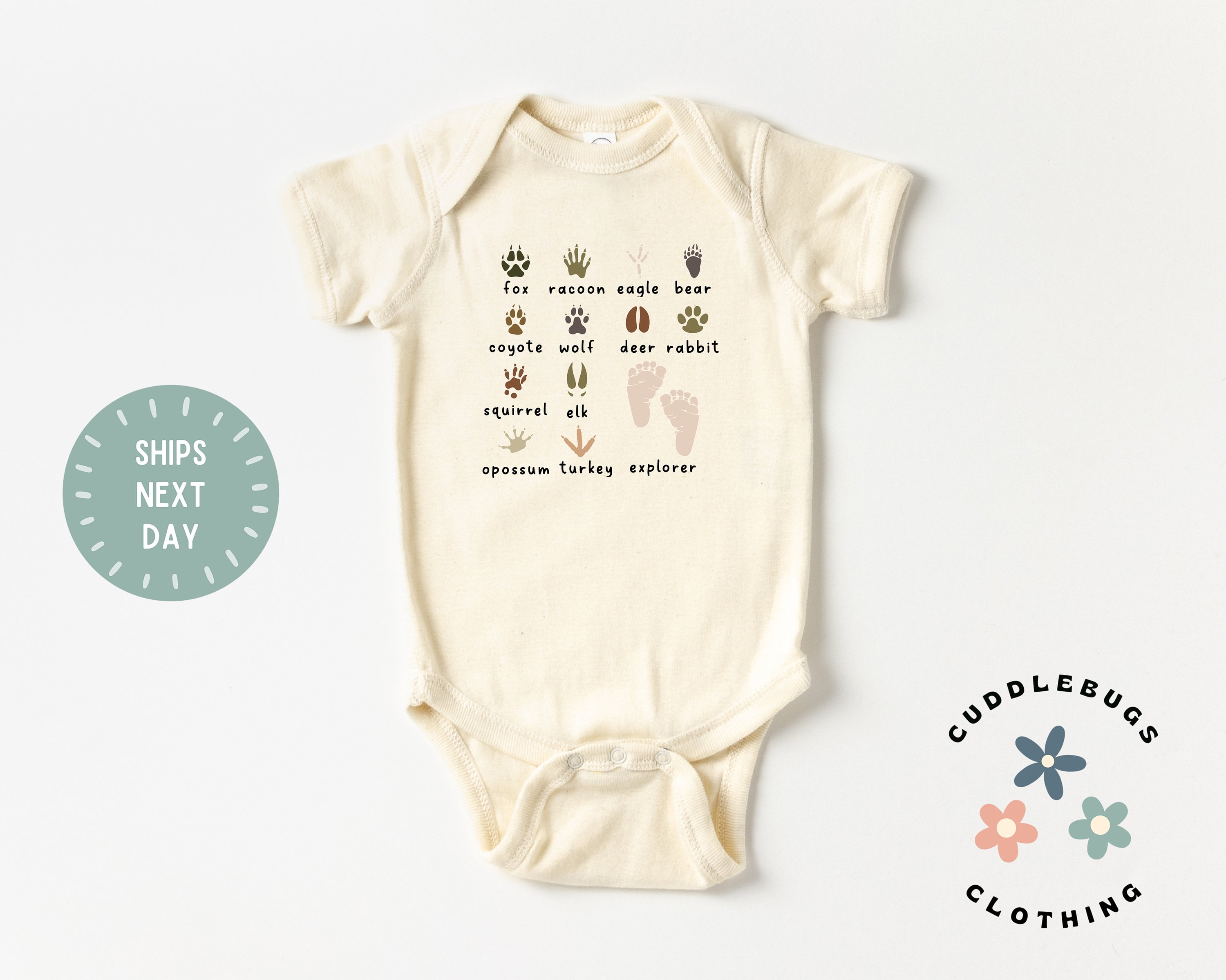 Adventure Baby Onesies Brand Bodysuit, Explorer, Wild Animal Paw Prints ...