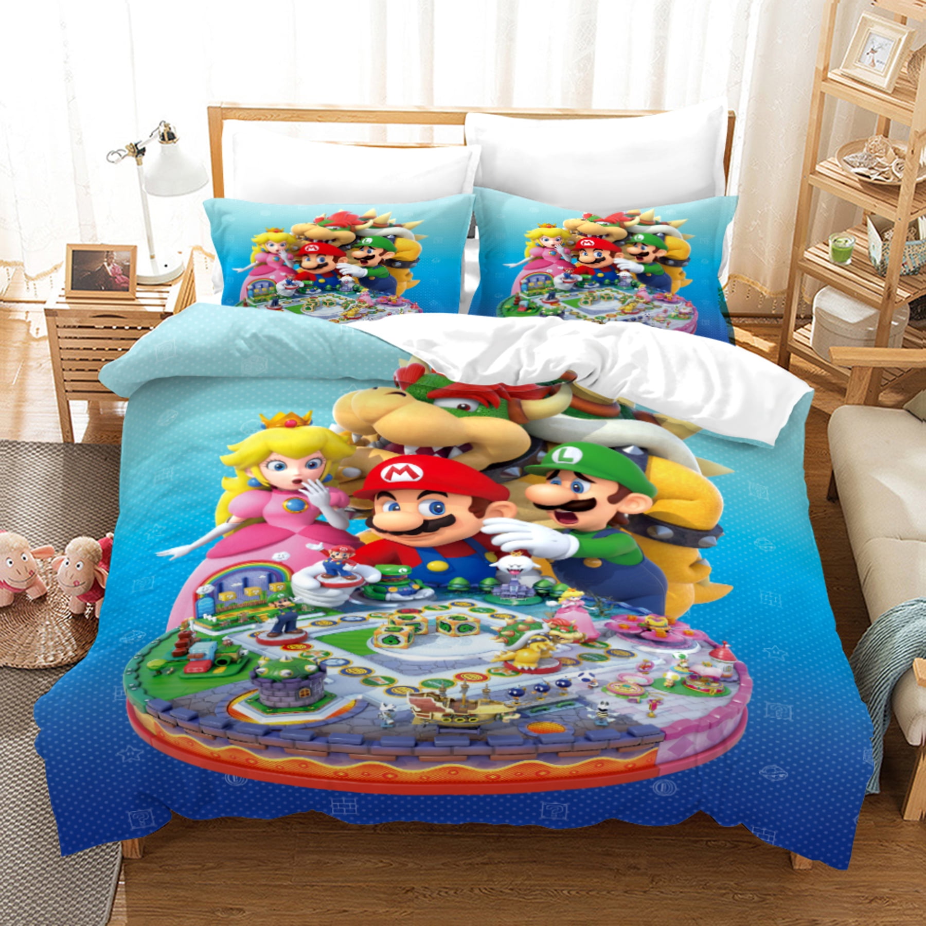 Adventure Bedding Set Bright Blue Comforter with Peach Fun Room Decor ...