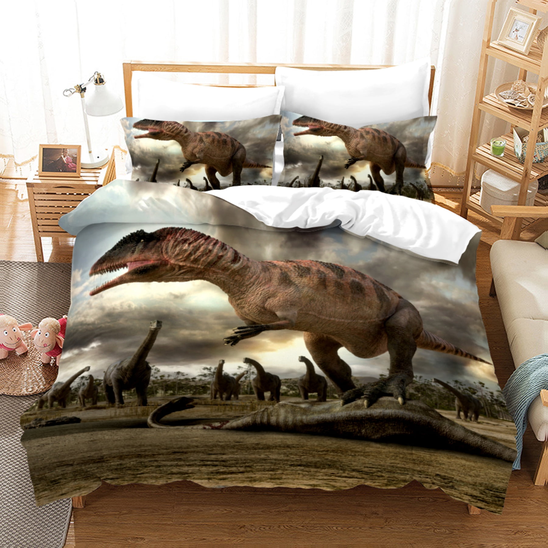 Adventure Bedding Set Thrilling Prehistoric Landscape with Fearsome ...