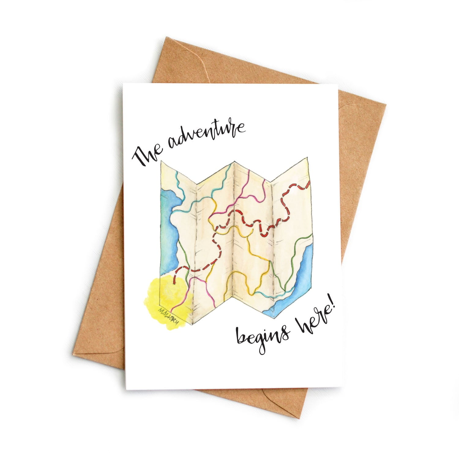 Adventure Begins Here Card – Watercolor Map Design – Blank Inside ...