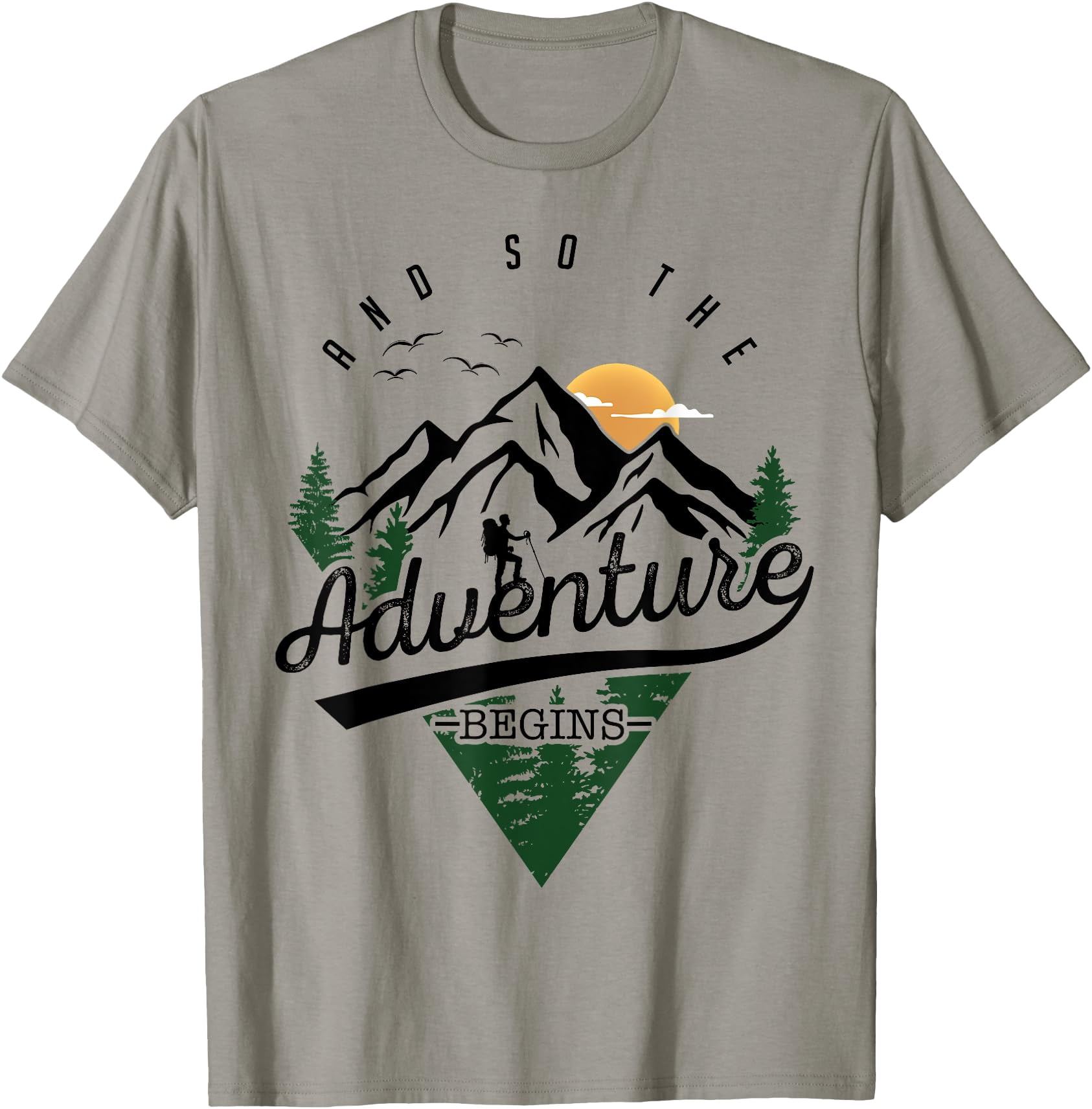 Adventure Begins Mountain Landscape T-Shirt for Camping and Hiking ...