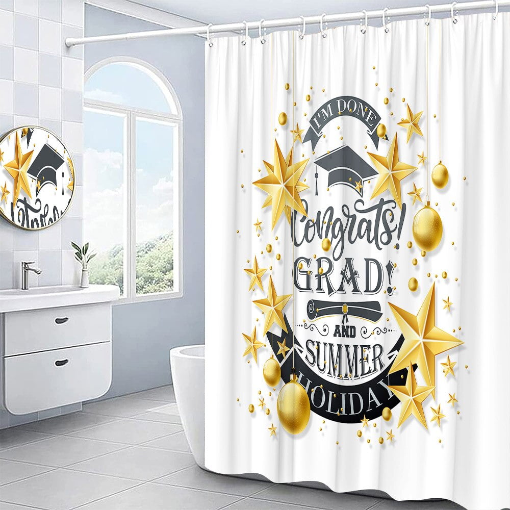 Adventure Begins Shower Curtains Black White Buffalo Plaid Graduation ...