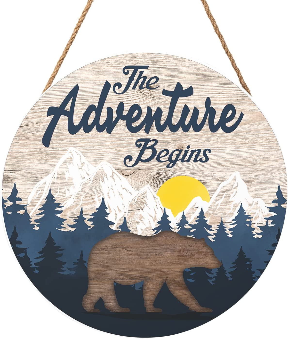 The Adventure Begins Wooden Hanging Sign,Camping & Cabin Decor, Bear ...