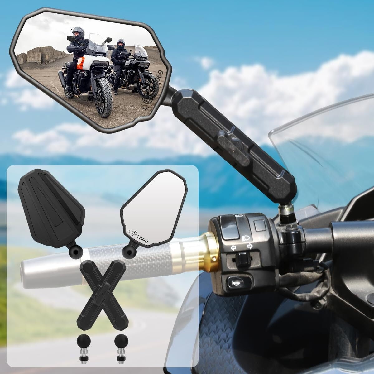 Adventure Bike Mirrors, Motorcycle Mirror Fits RAM B Balls and 7/8 ...