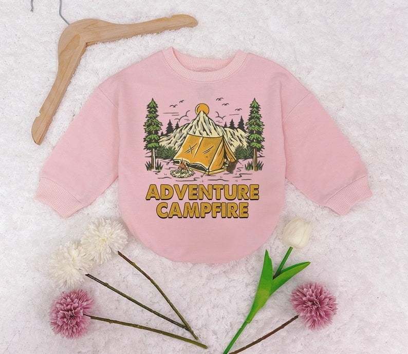 Adventure Campfire Baby Romper Sweatshirt, Outdoor Camping Baby Romper ...