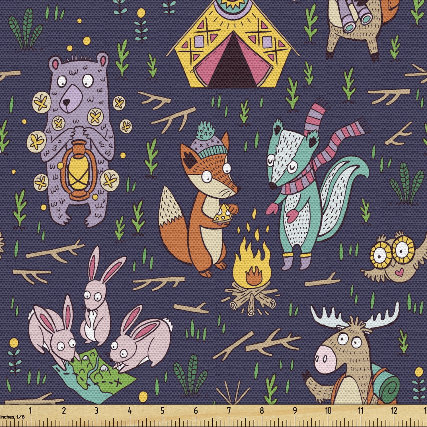 Ambesonne Adventure Fabric by the Yard Upholstery, Camping Concept, 3 ...