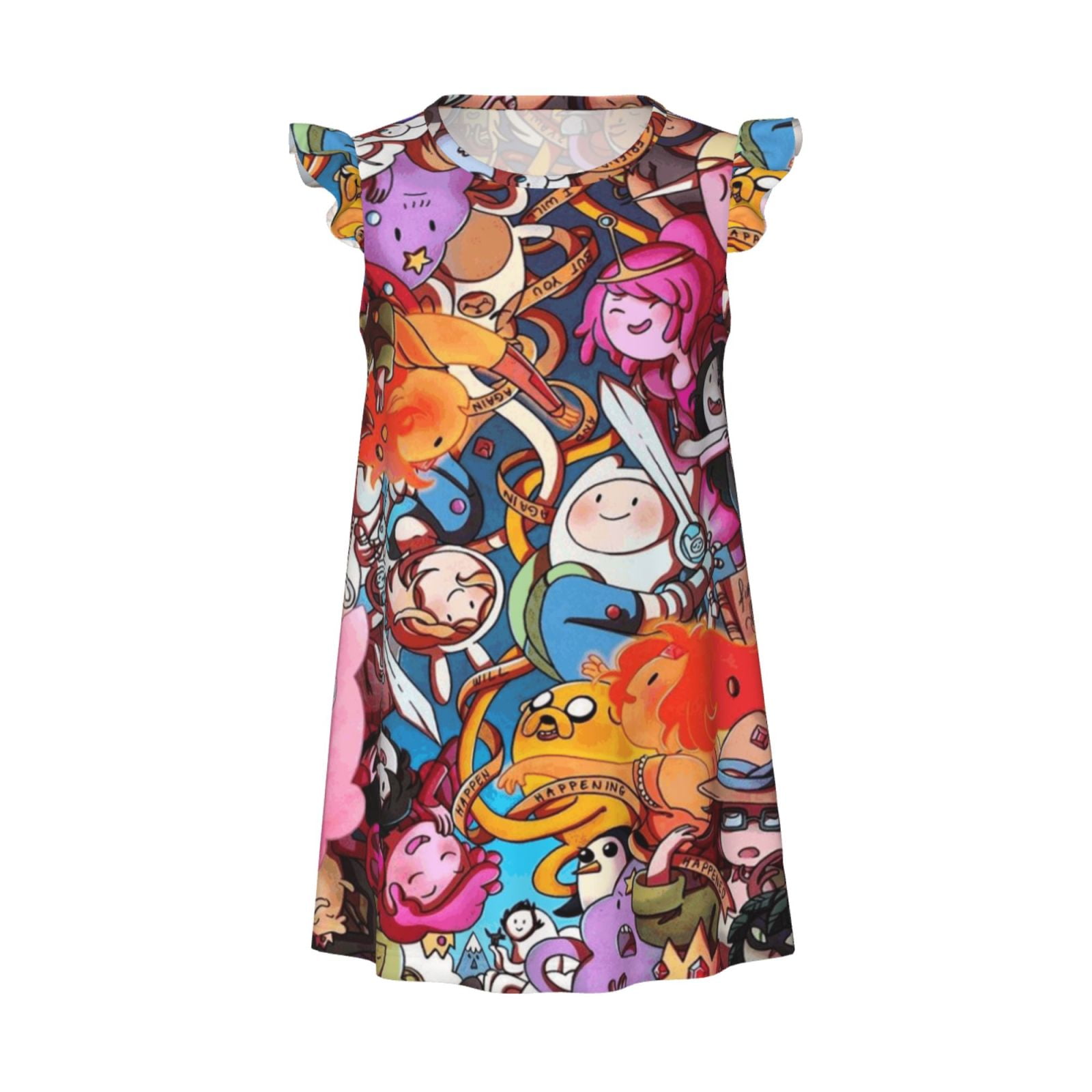 Adventure Cartoon Time Flutter Sleeve Soft Fabric Casual Dress Cartoon ...