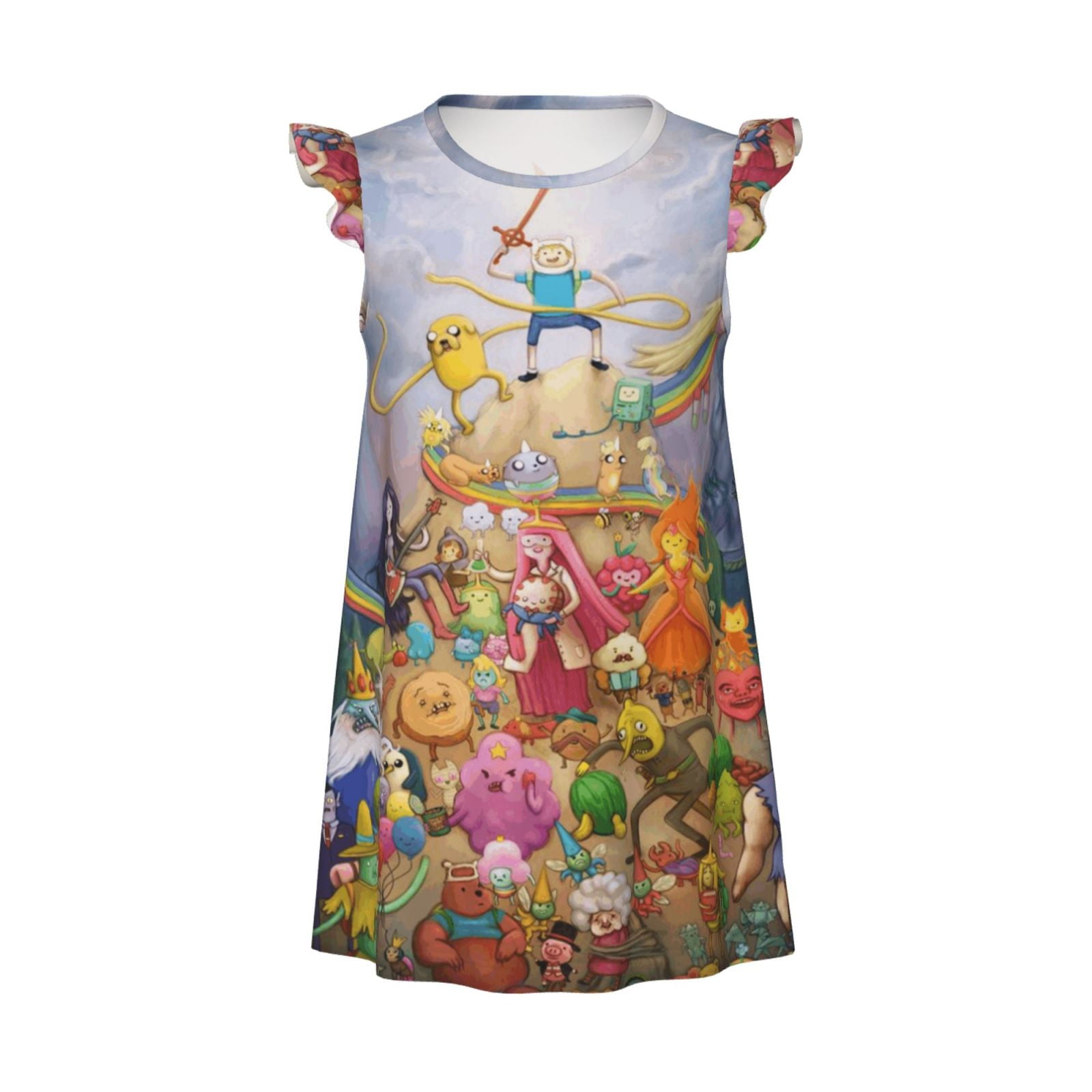 Adventure Cartoon Time Flutter Sleeve Soft Fabric Casual Dress Cartoon ...