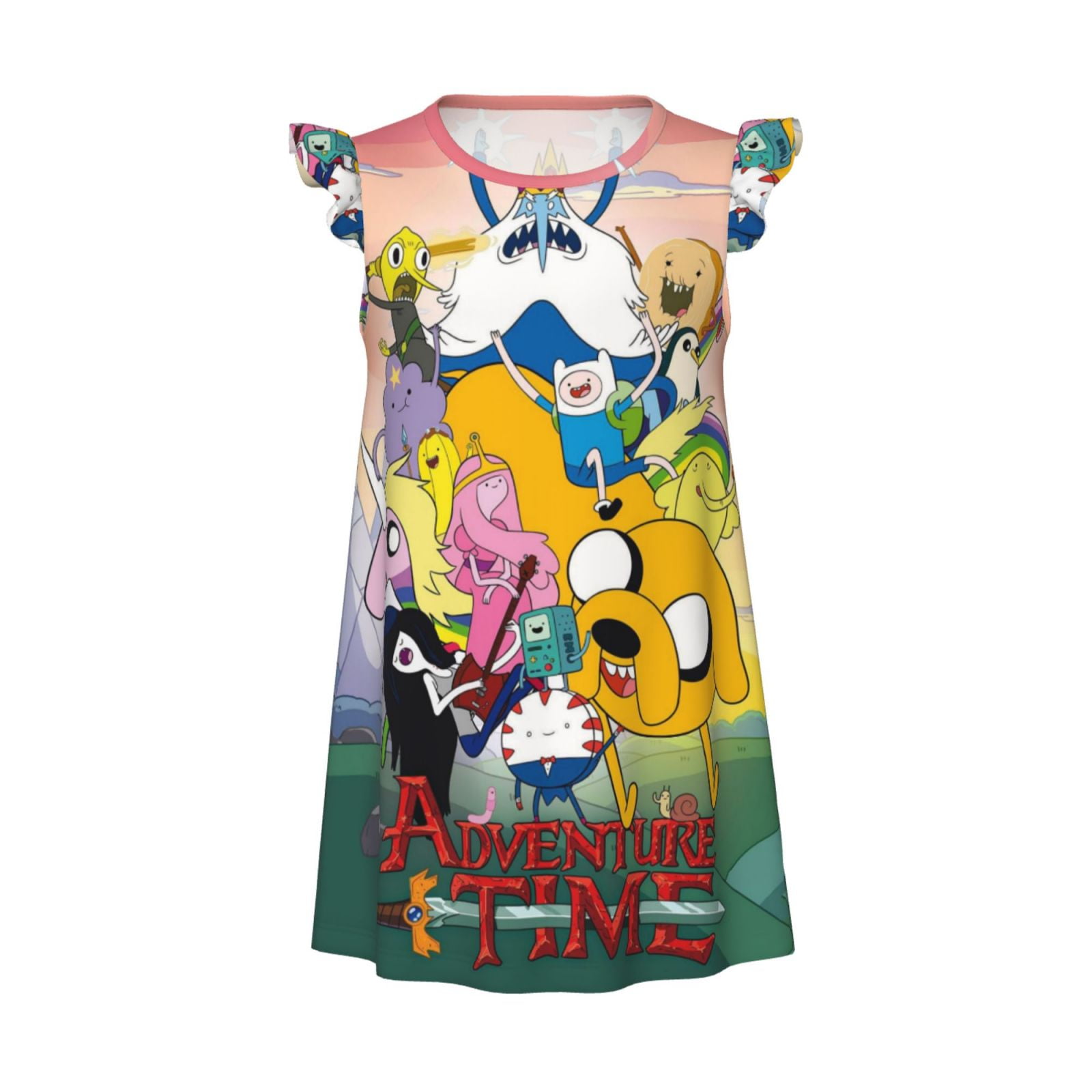 Adventure Cartoon Time Flutter Sleeve Soft Fabric Casual Dress Cartoon ...