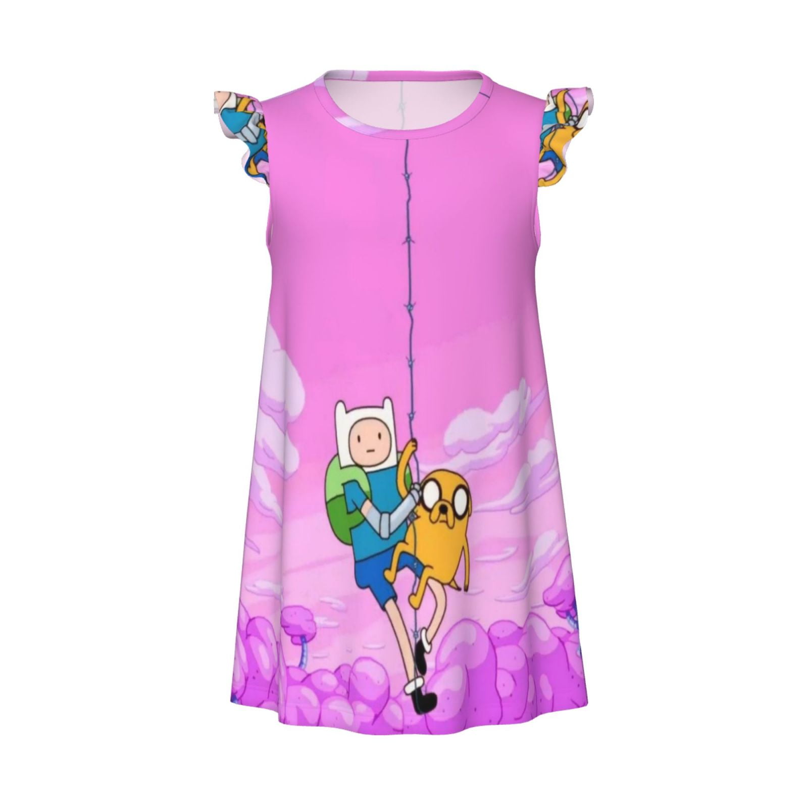 Adventure Cartoon Time Flutter Sleeve Soft Fabric Casual Dress Cartoon ...