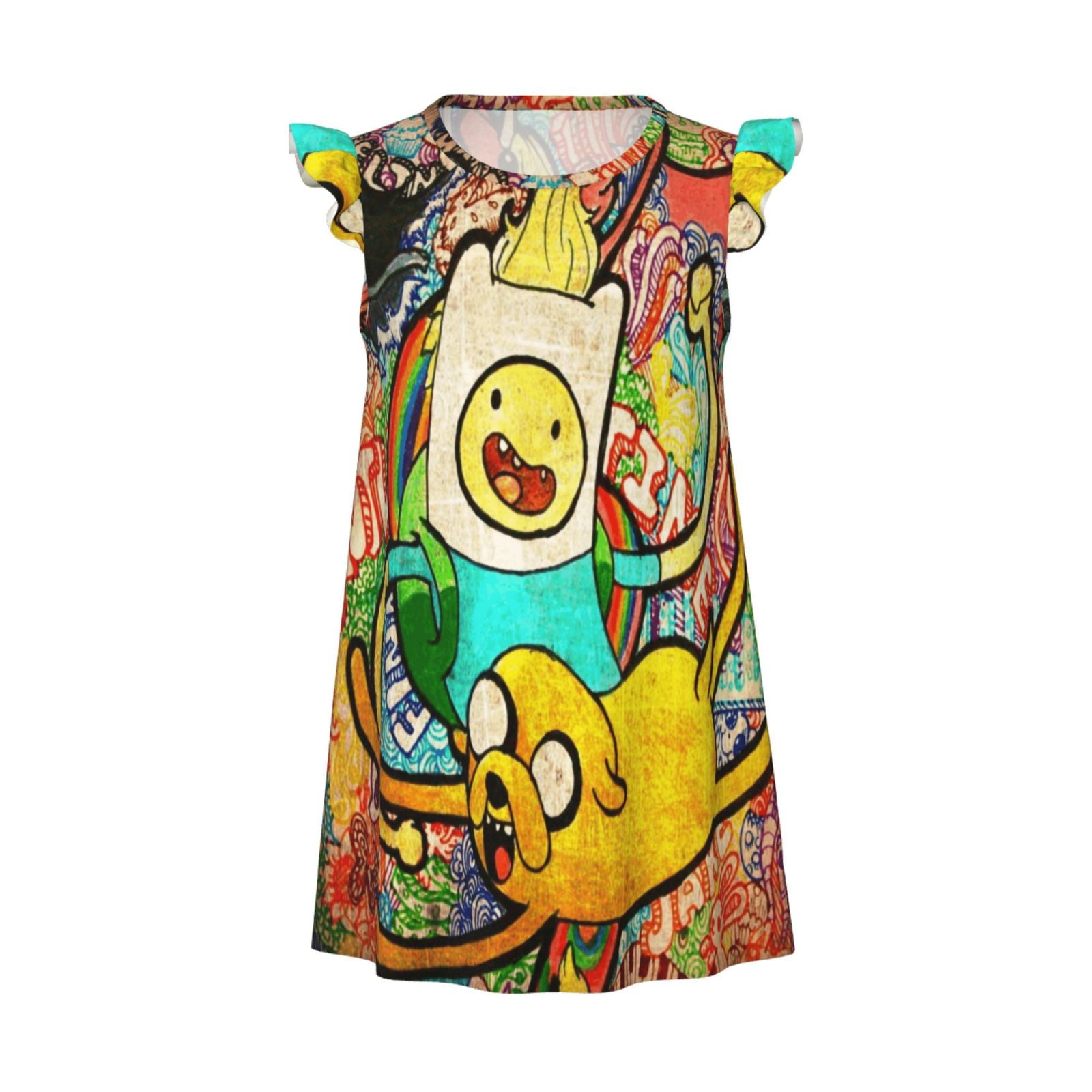 Adventure Cartoon Time Flutter Sleeve Soft Fabric Casual Dress Cartoon ...