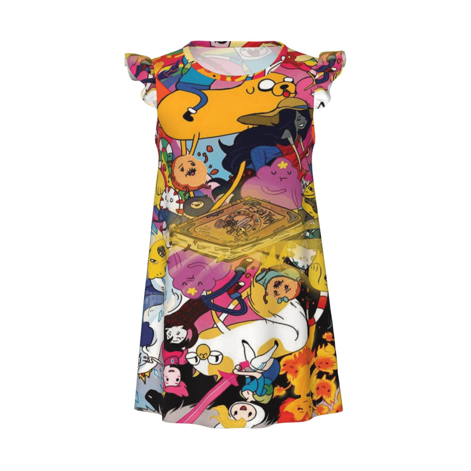 Adventure Cartoon Time Flutter Sleeve Soft Fabric Casual Dress Cartoon ...