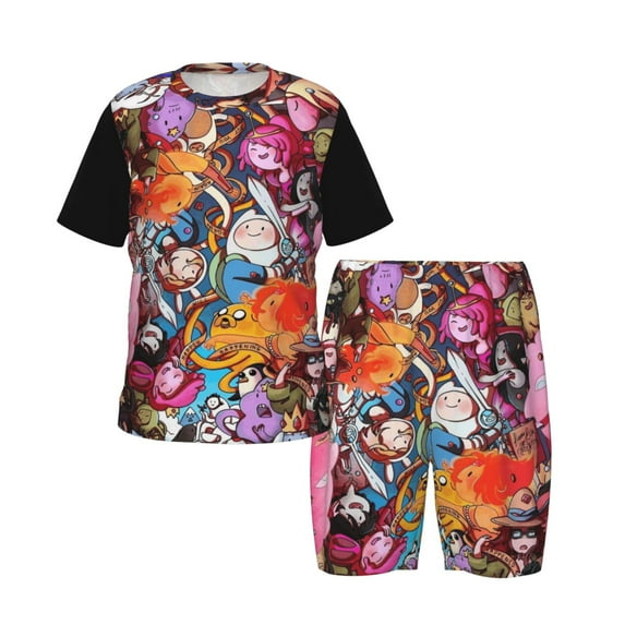 Adventure Cartoon Time Pajamas Set Summer Cartoon Printed Short Set ...
