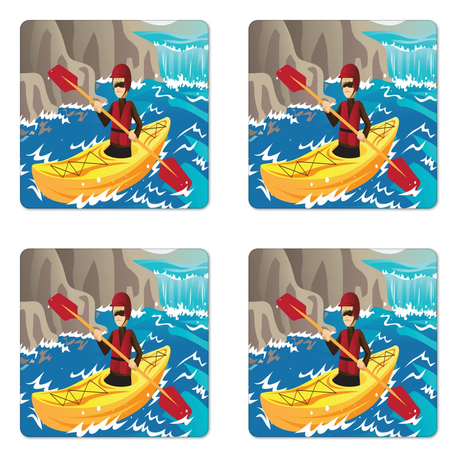 Adventure Coaster Set of 4, Cartoon Style Layout of an Adventurous Boy ...