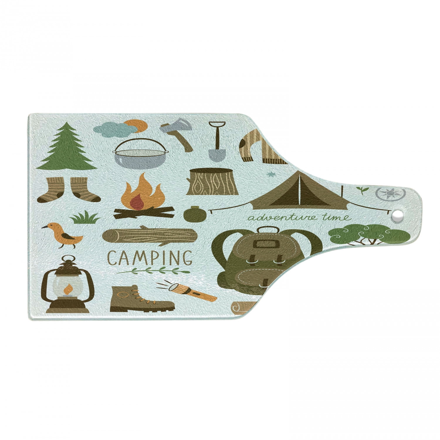 Adventure Cutting Board, Camping Equipment Sleeping Bag Boots Campfire ...