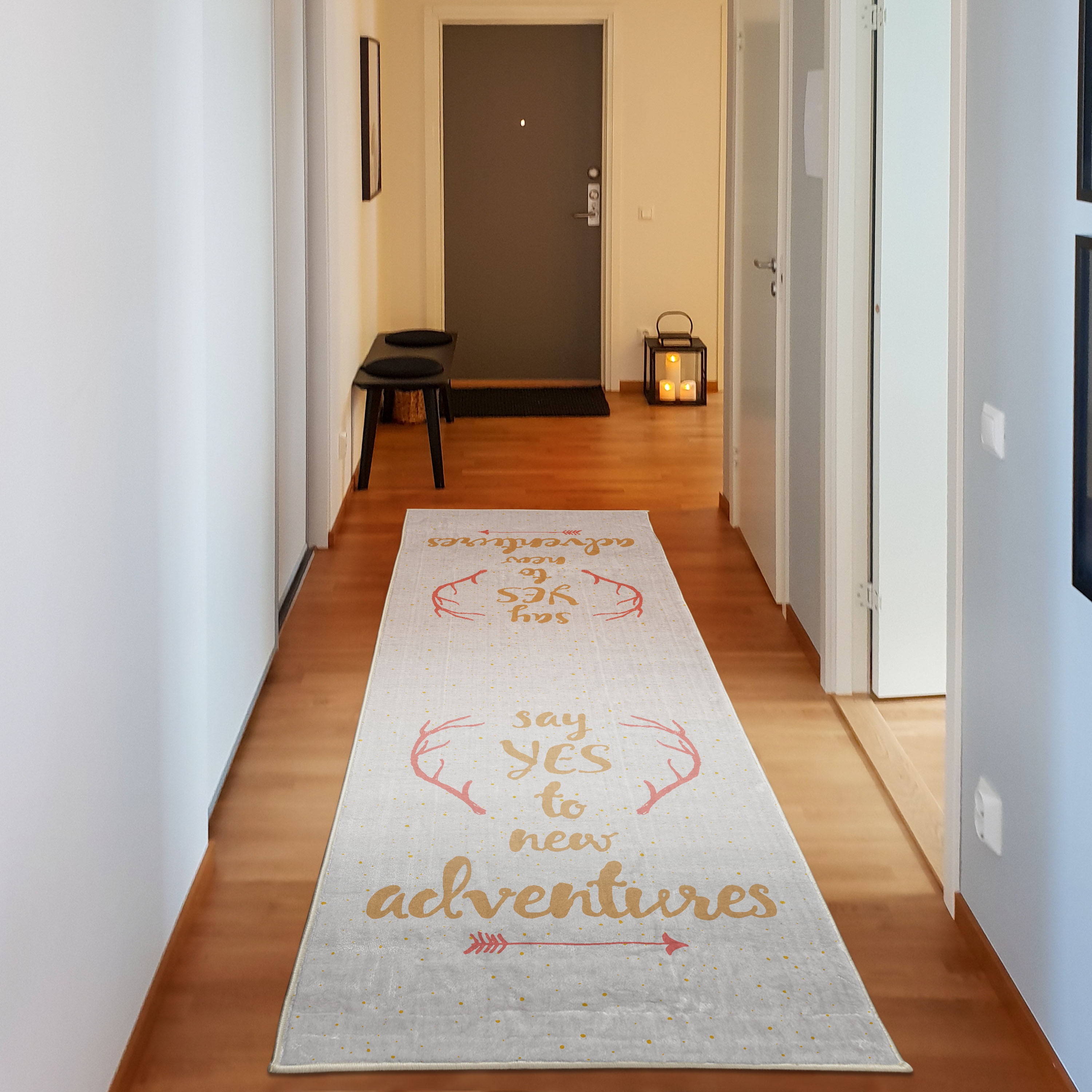 Adventure Decorative Rug, Calligraphic Words Antlers and Arrow on ...