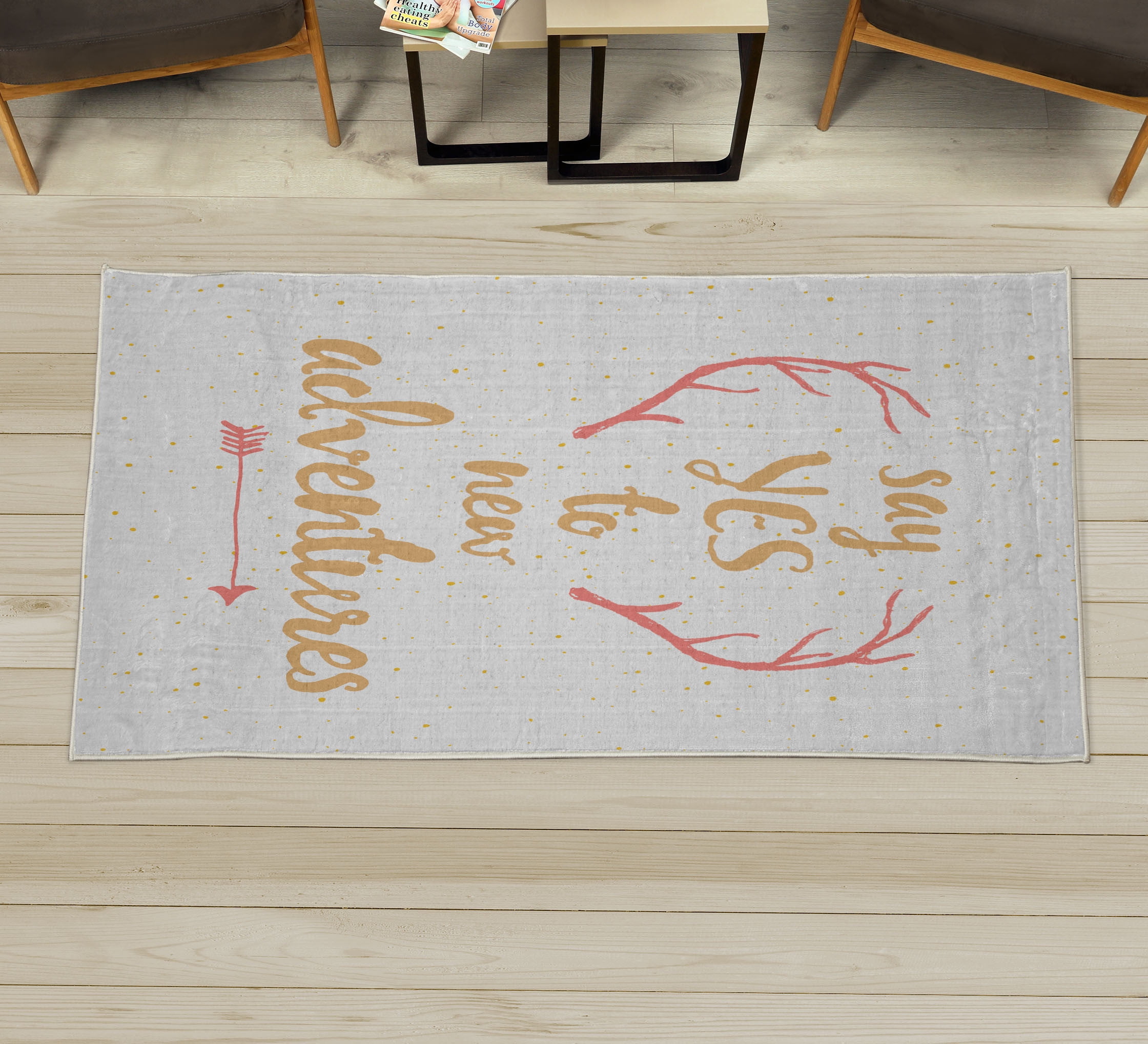 Adventure Decorative Rug, Calligraphic Words Antlers and Arrow on ...