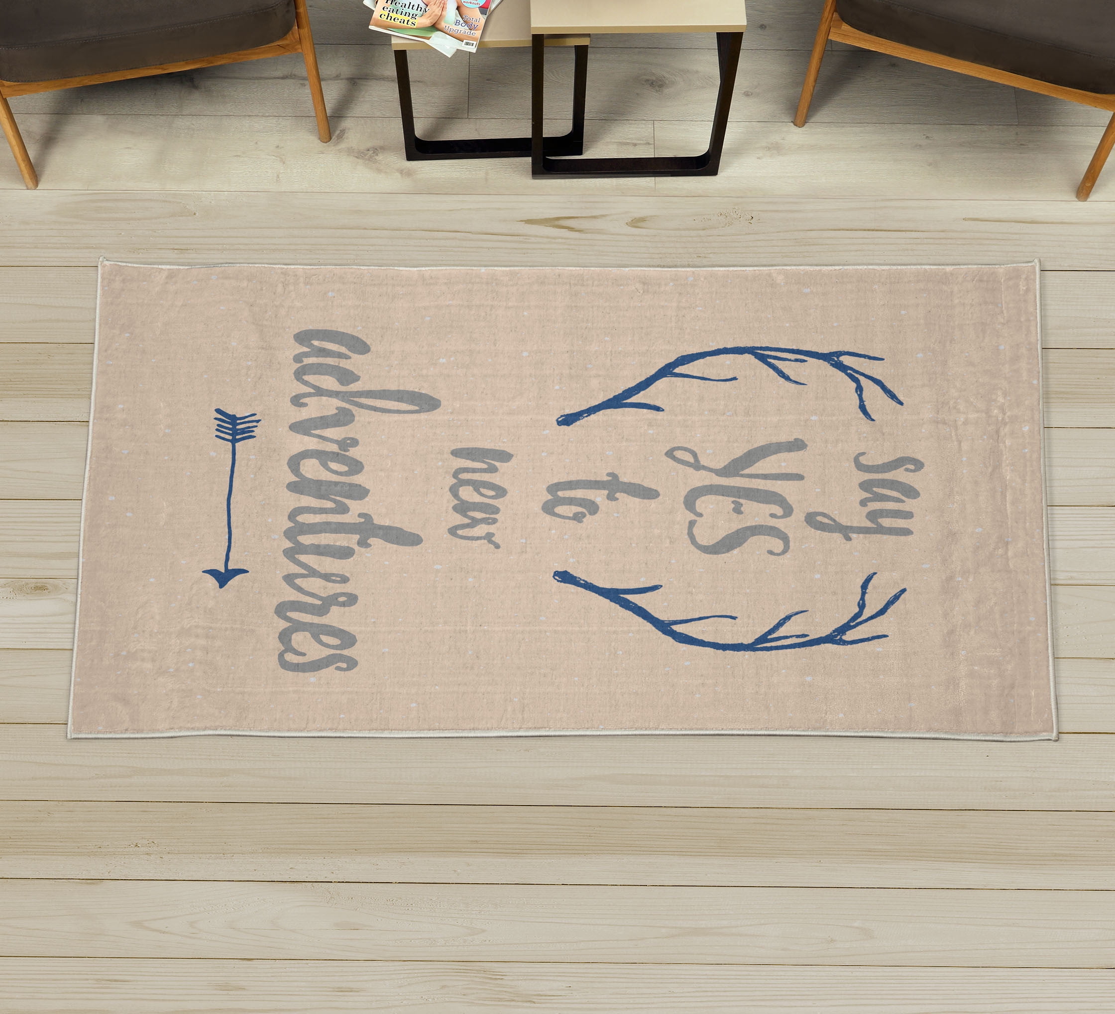 Adventure Decorative Rug, Calligraphic Words Antlers and Arrow on ...