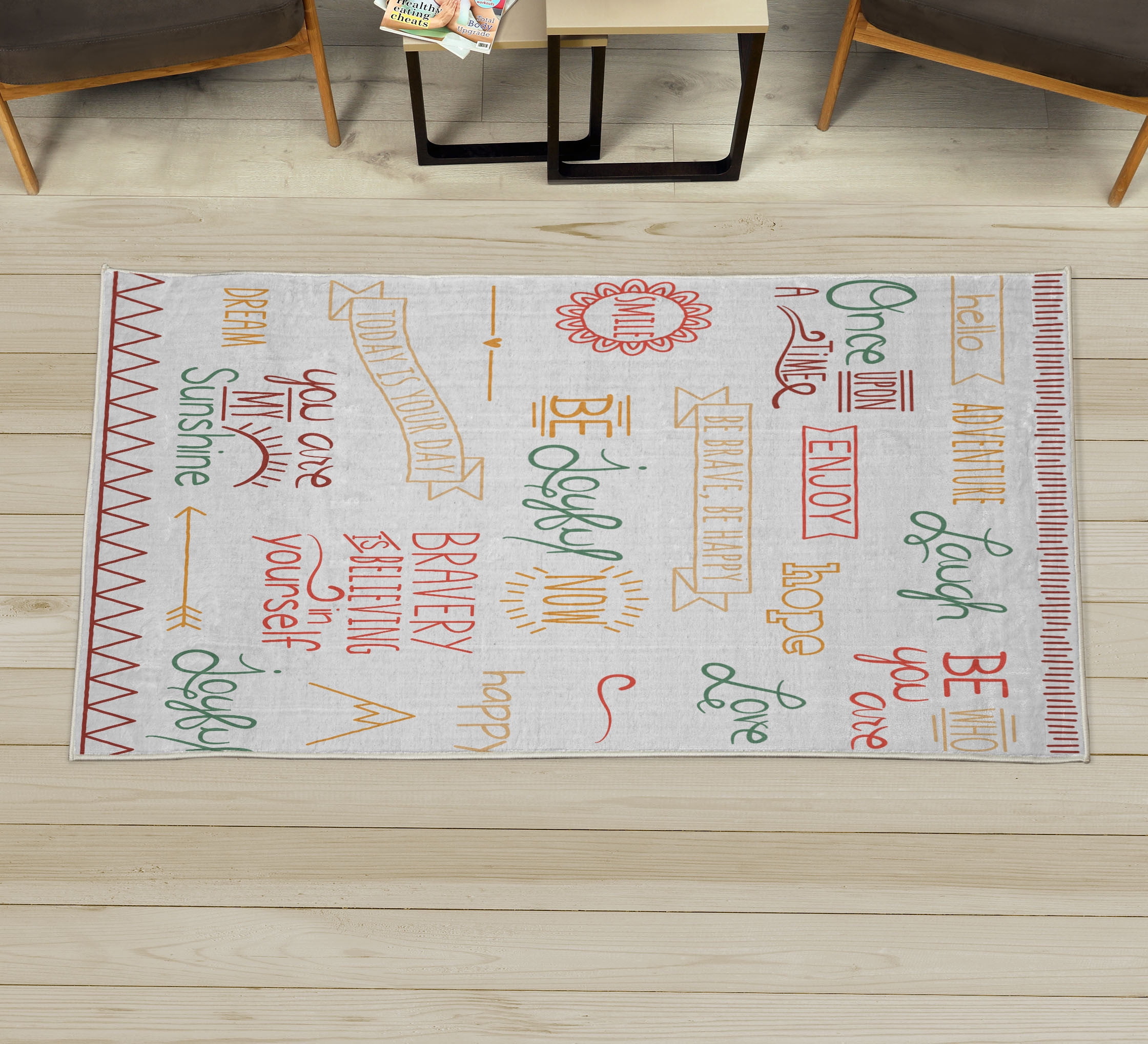 Adventure Decorative Rug, Various Words on Happiness and Self Value ...