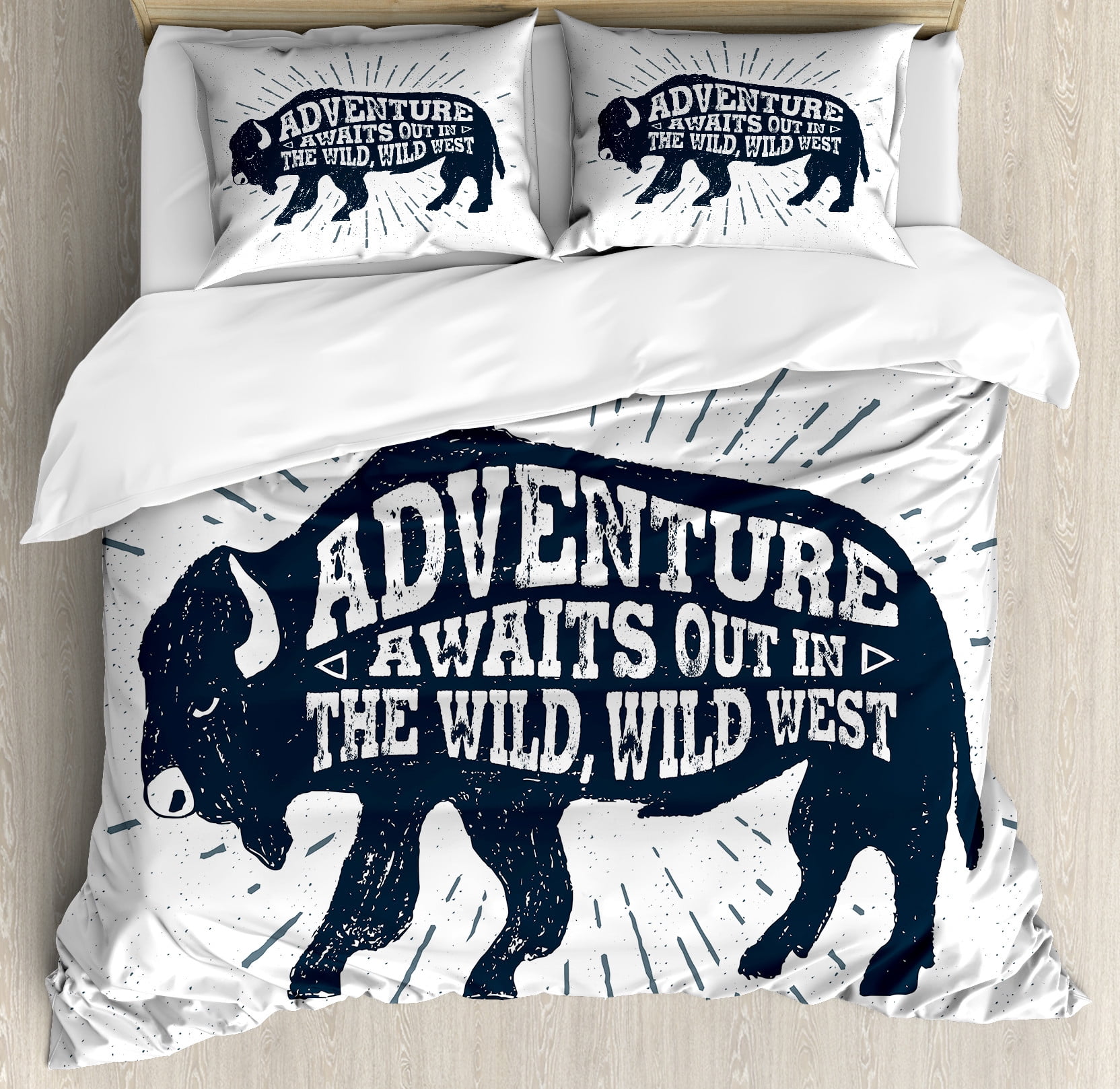 Adventure Duvet Cover Set, Hand Drawn Tribal Art Design with Buffalo ...